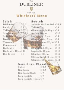 Menu | Dubliner Irish Pub Brussels