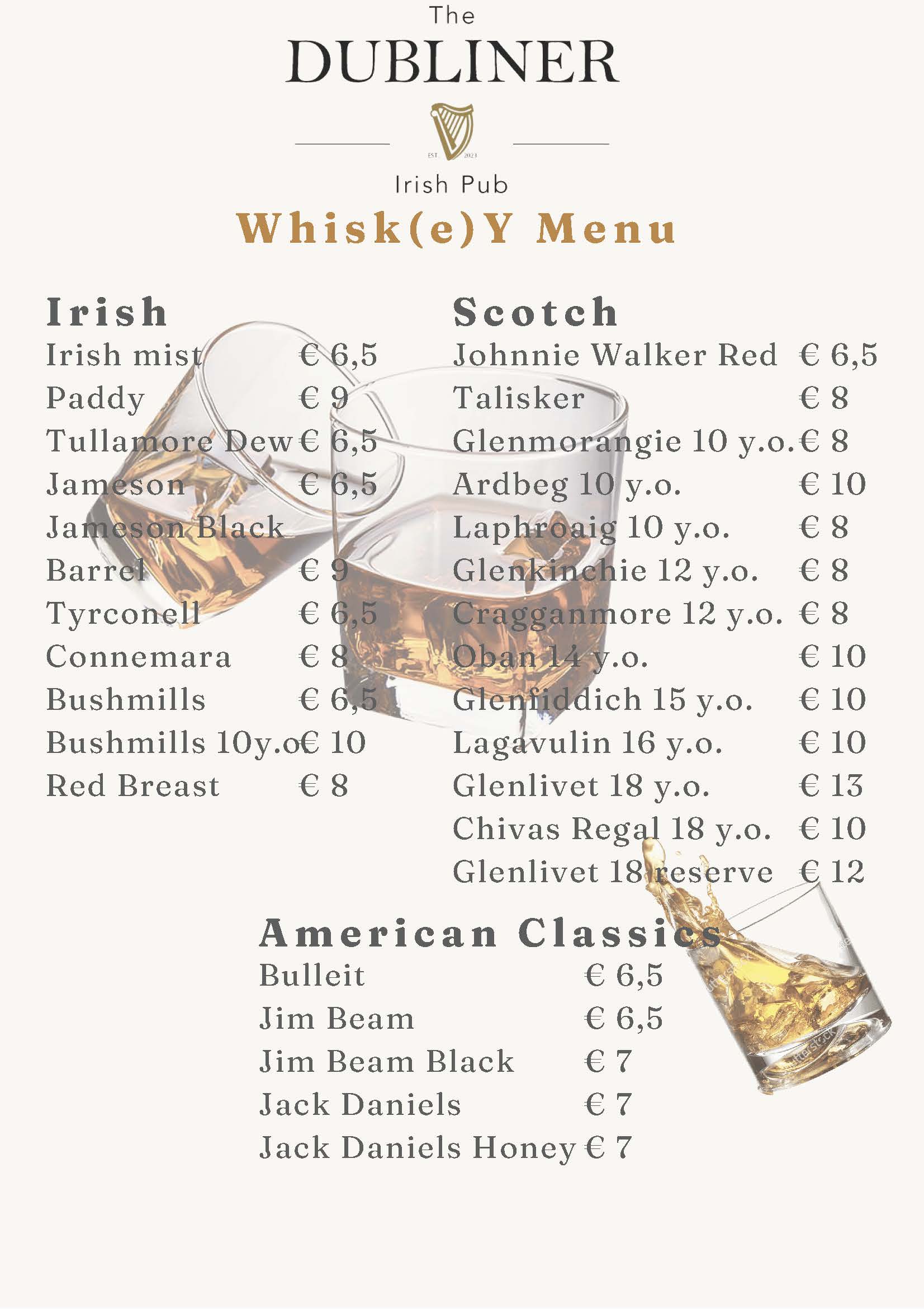 Menu | Dubliner Irish Pub Brussels