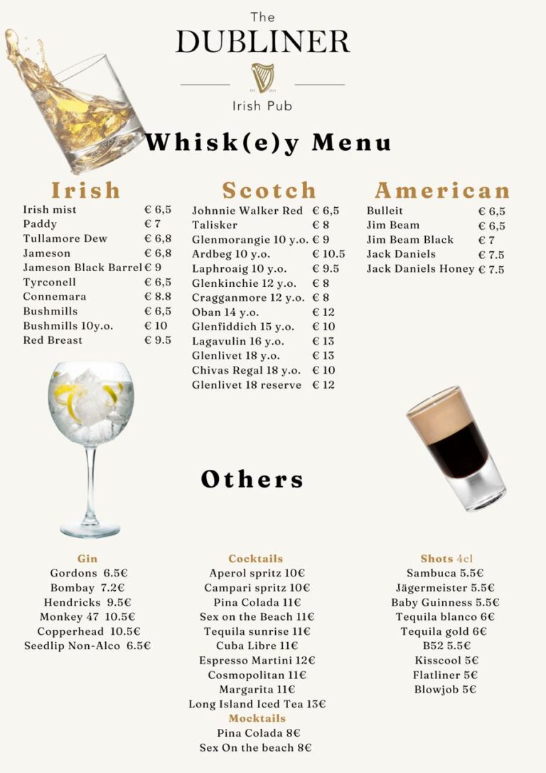 Menu | Dubliner Irish Pub Brussels